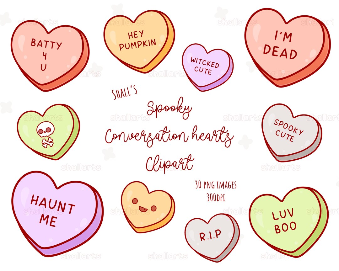 Cute Halloween Spooky Conversation Hearts Clipart, Hearts PNG, Cute ...