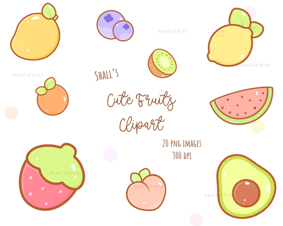 Kawaii Fruits Clipart, Fruits PNG, Cute Fruits Clipart, Strawberry ...