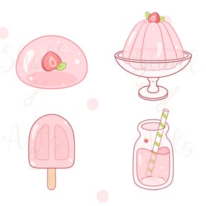 Kawaii Strawberry Desserts Clipart, Sweet Treats PNG, Cute Cake Clipart ...