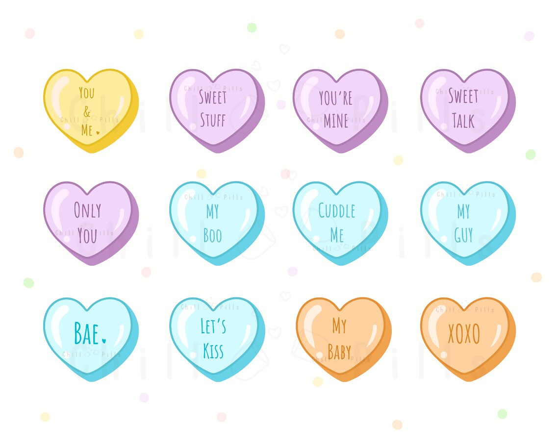 Conversation Hearts With Blanks Clipart Valentine's - Etsy