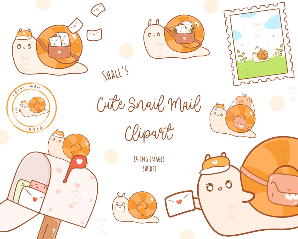 Cute Snail Mail Clipart Mail PNG Snail Happy Mail Clipart - Etsy