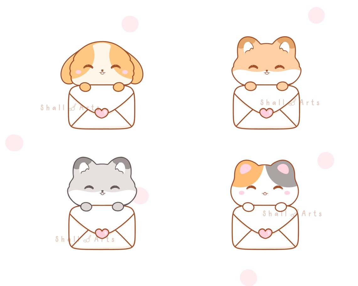 Kawaii Animals With Envelope Clipart Envelope PNG Heart - Etsy