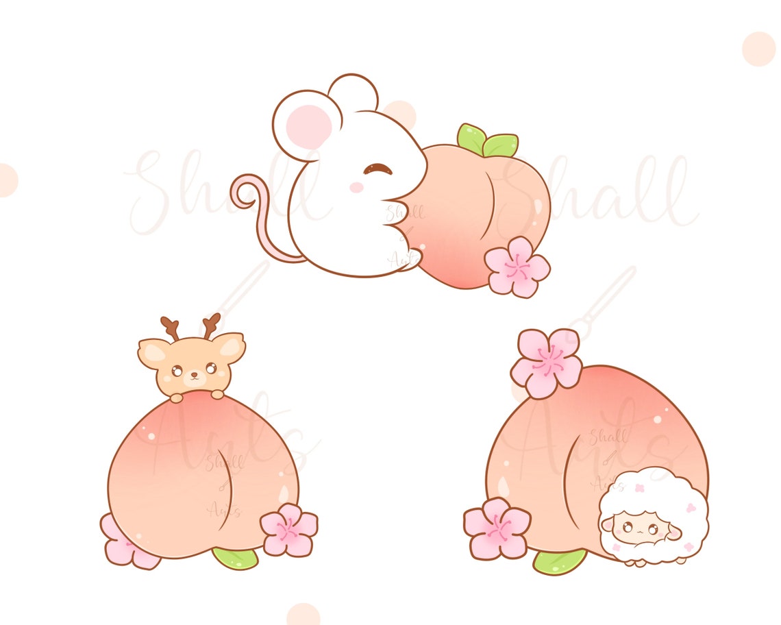 Kawaii Peach Animals Clipart Fruit Animals PNG Cute Cows - Etsy