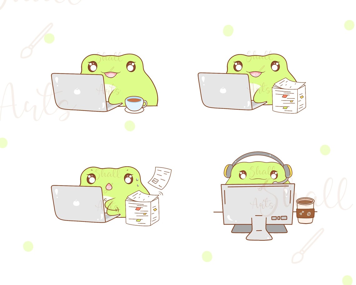Kawaii Working Frog Clipart Working Day Clipart Frog PNG - Etsy