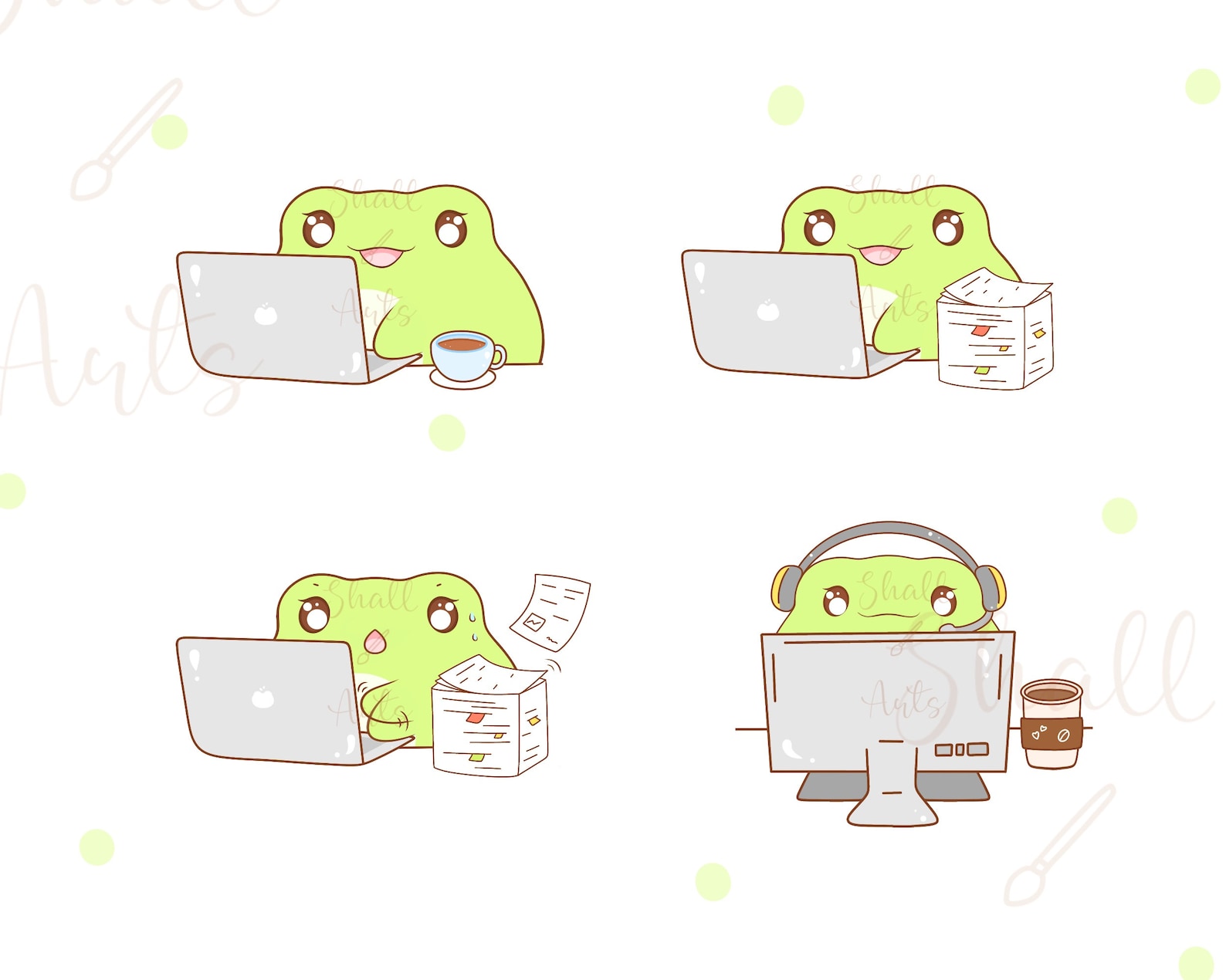 Kawaii Working Frog Clipart Working Day Clipart Frog PNG - Etsy