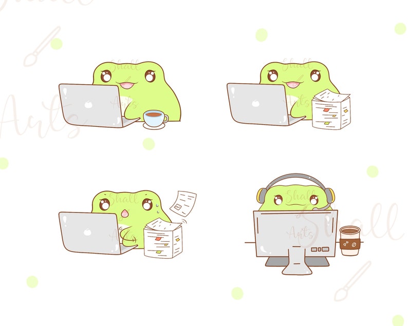 Kawaii Working Frog Clipart Working Day Clipart Frog PNG - Etsy