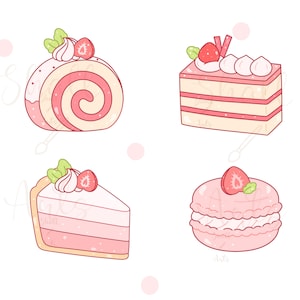 Kawaii Strawberry Desserts Clipart, Sweet Treats PNG, Cute Cake Clipart ...