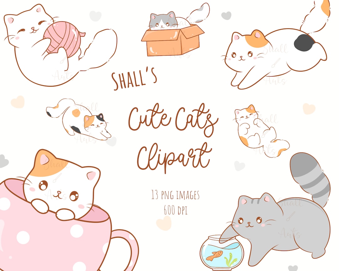 Cute Cats Clipart, Cat PNG, Cute Cat Playing Clipart, Digital Stickers ...