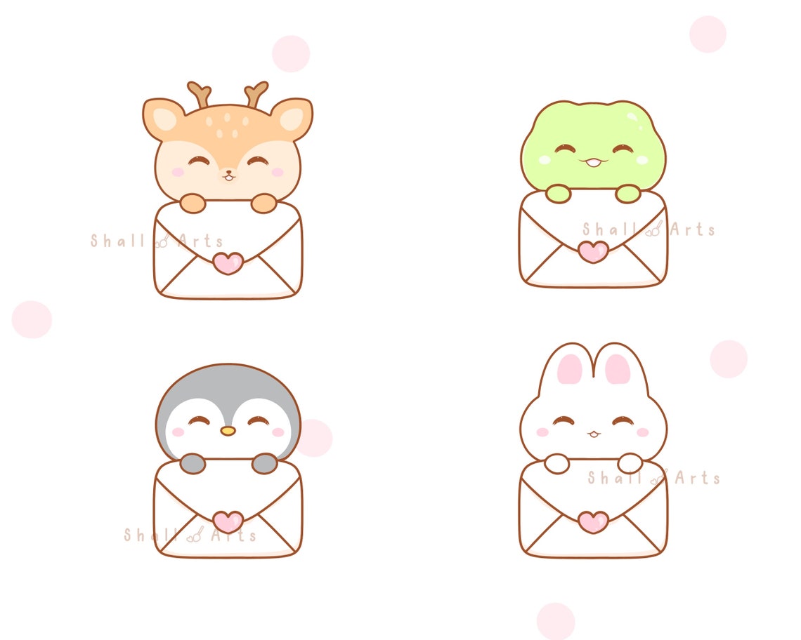 Kawaii Animals With Envelope Clipart Envelope PNG Heart - Etsy