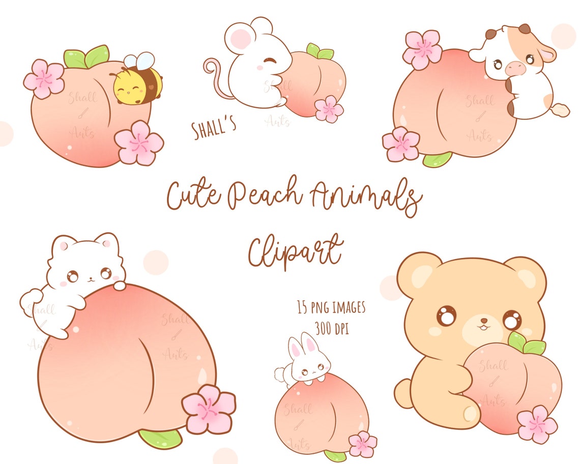 Kawaii Peach Animals Clipart Fruit Animals PNG Cute Cows - Etsy