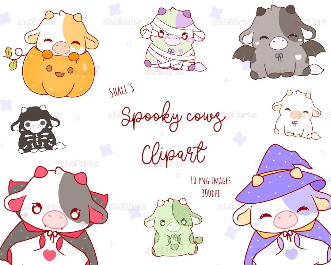 Cute Halloween Spooky Cows Clipart, Cows PNG, Cute Halloween Clipart ...