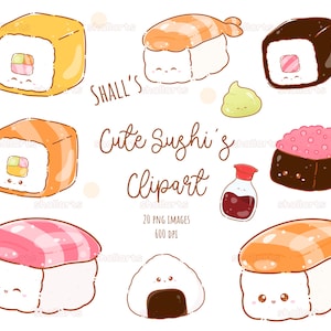 Cute Sushi With Faces Clipart, Sushi PNG, Onigiri Clipart, Digital ...