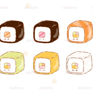 Cute Sushi With Faces Clipart, Sushi PNG, Onigiri Clipart, Digital ...