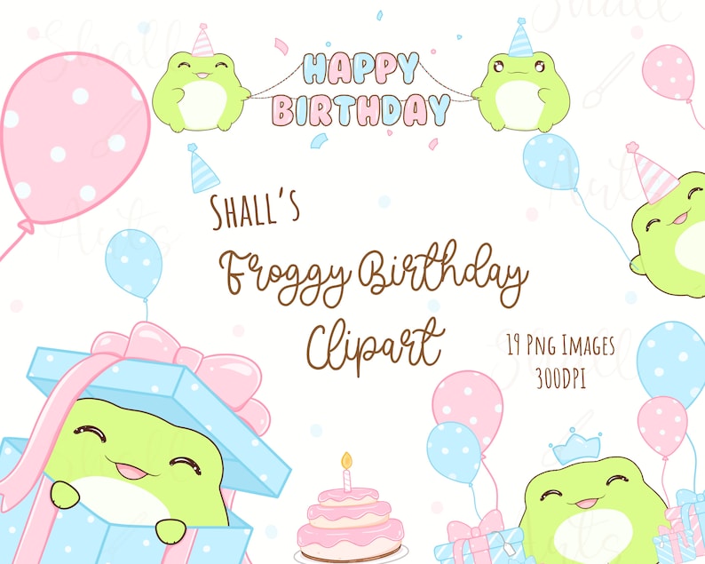 Kawaii Frog Clipart, Frog PNG, Birthday Frog Clipart, Digital Sticker ...