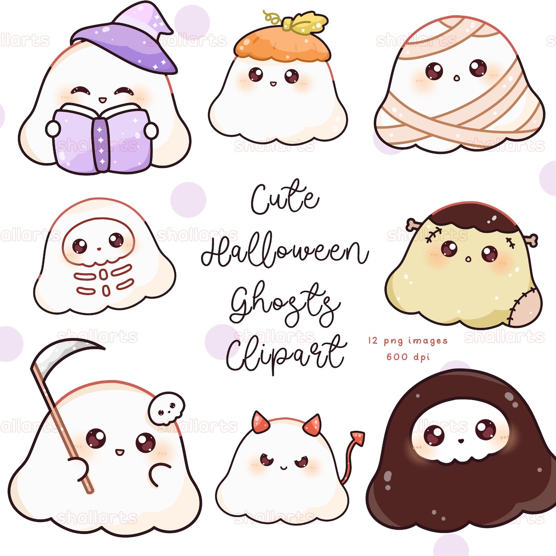Printable Hand Drawn Halloween Ghosts Clipart, Ghosts PNG, Cute ...