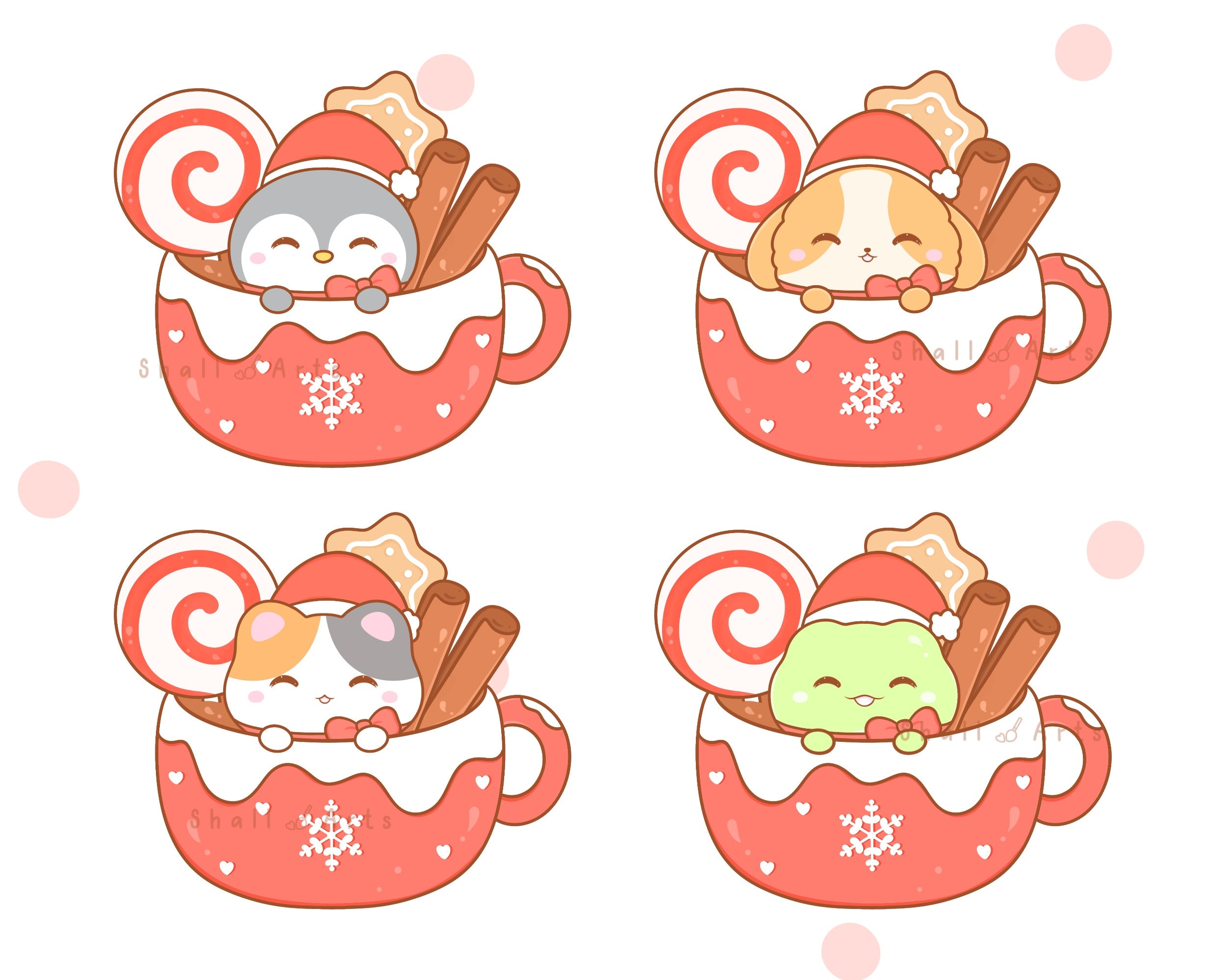 Kawaii Christmas Animals in a Cup Clipart Christmas Animals - Etsy