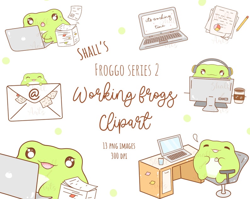 Kawaii Working Frog Clipart, Working Day Clipart, Frog PNG, Frog ...
