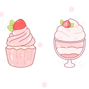 Kawaii Strawberry Desserts Clipart, Sweet Treats PNG, Cute Cake Clipart ...