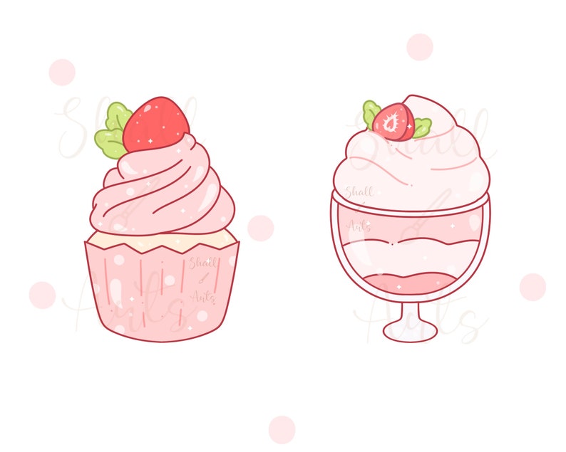 Kawaii Strawberry Desserts Clipart Sweet Treats PNG Cute - Etsy