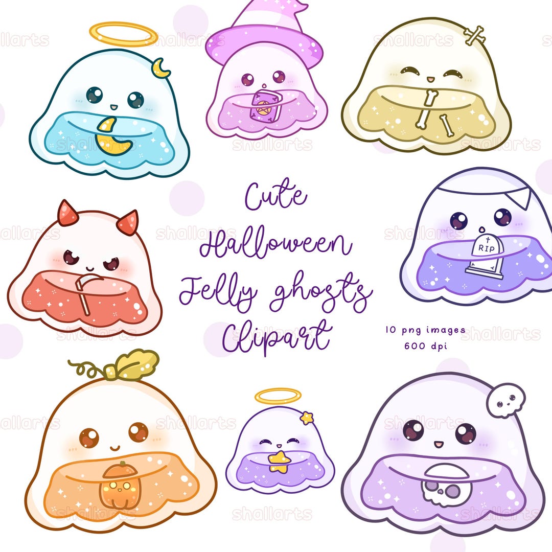 Printable Hand Drawn Halloween Jelly Ghosts Clipart, Ghosts PNG, Cute ...