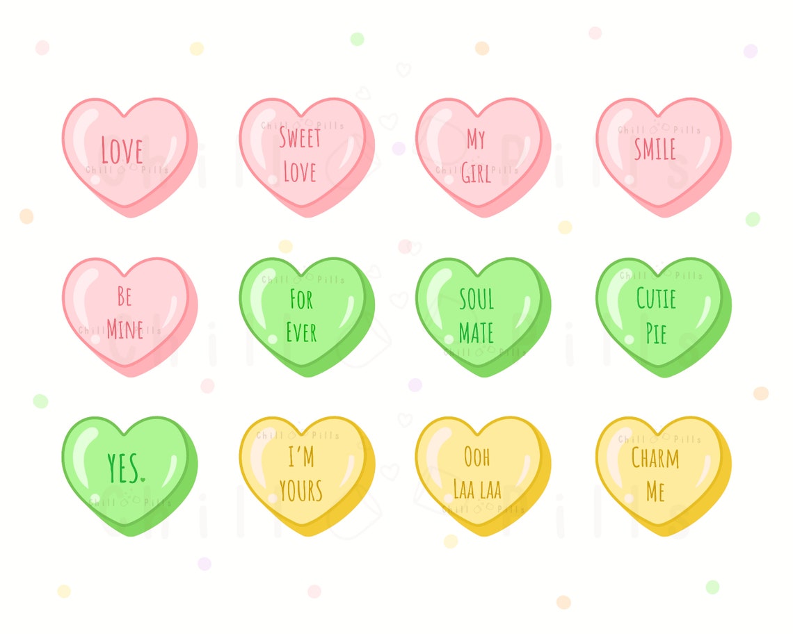 Conversation Hearts With Blanks Clipart, Valentine's Clipart, Heart ...