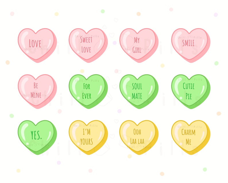 Conversation Hearts With Blanks Clipart, Valentine's Clipart, Heart ...