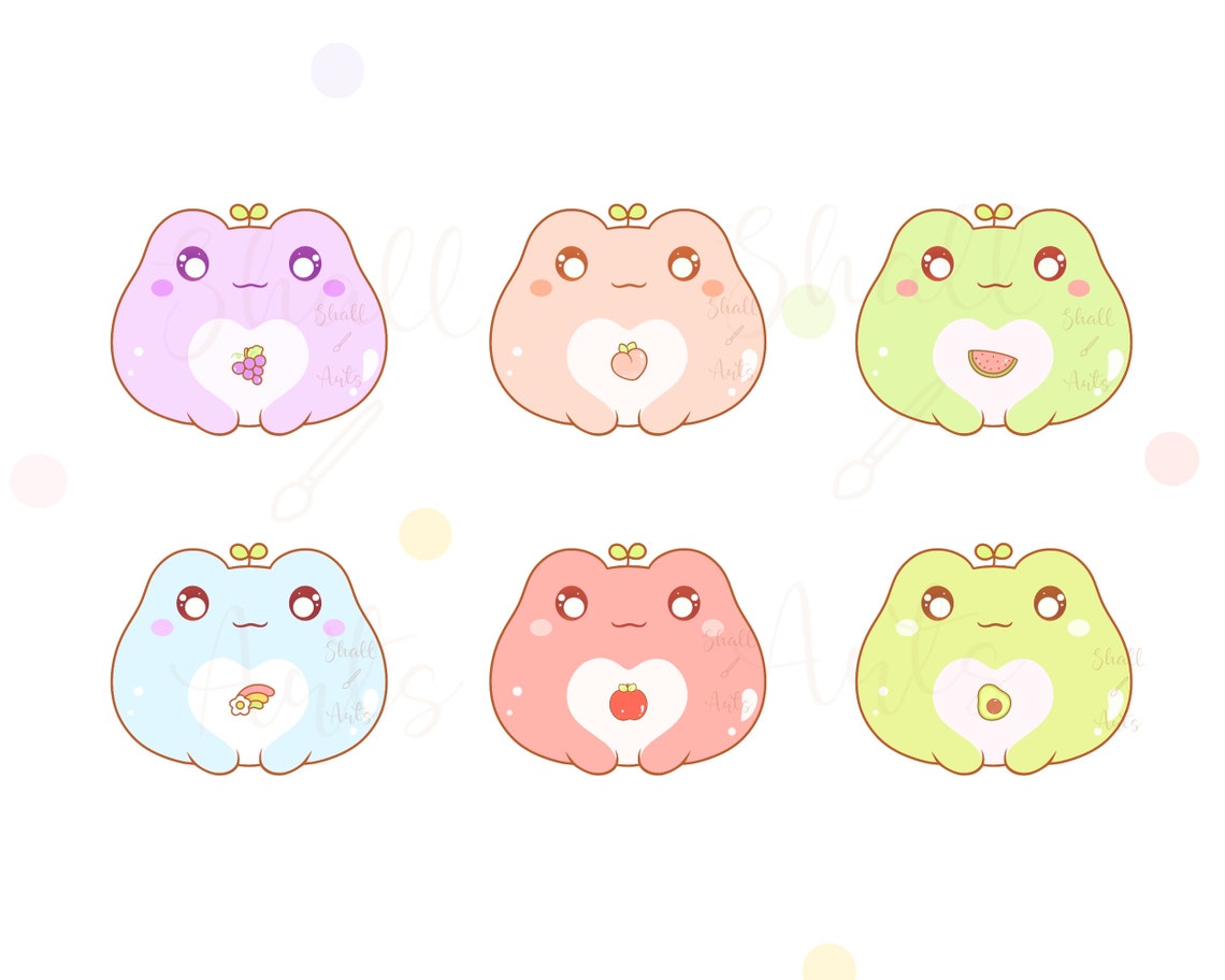 Kawaii Fruit Frogs Clipart, Frogs PNG, Cute Frog Clipart, Strawberry ...