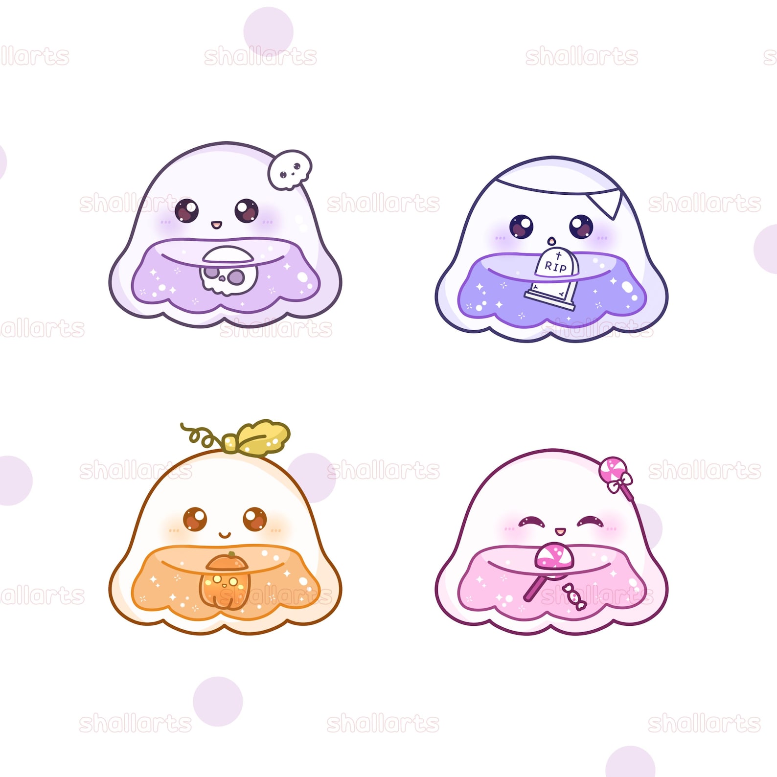 Printable Hand Drawn Halloween Jelly Ghosts Clipart, Ghosts PNG, Cute ...
