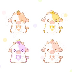 Kawaii Fruit Cows Clipart, Cows PNG, Cute Cows Clipart, Strawberry Cow ...