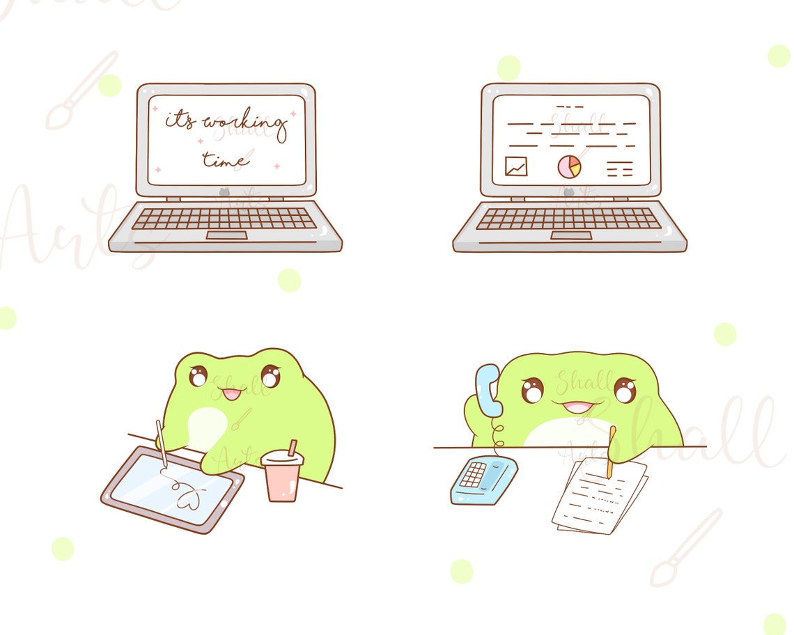 Kawaii Working Frog Clipart Working Day Clipart Frog PNG - Etsy