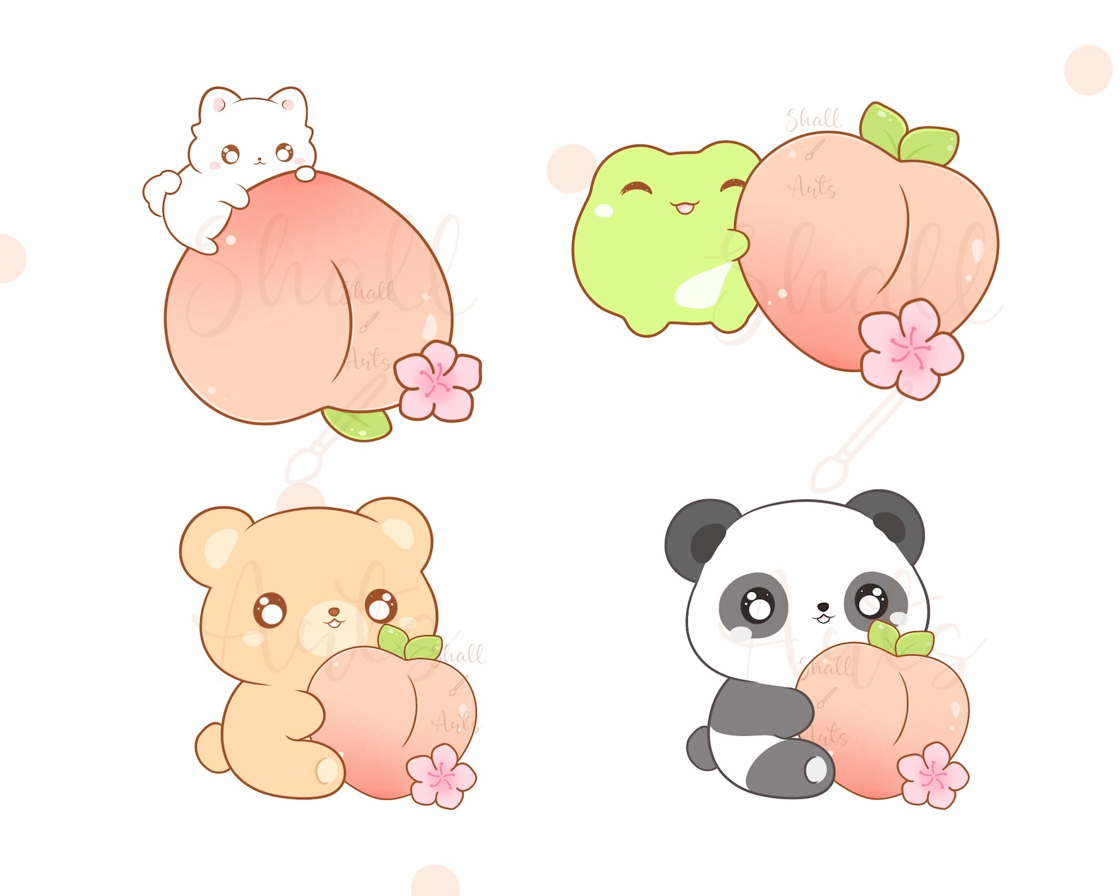 Kawaii Peach Animals Clipart Fruit Animals PNG Cute Cows - Etsy