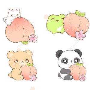 Kawaii Peach Animals Clipart, Fruit Animals PNG, Cute Cows Clipart ...