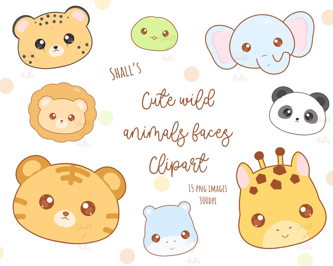 Cute Wild Animal Faces Clipart, Animal Headshot Clipart, Safari Animals ...