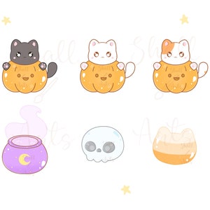 Cute Halloween Cats Clipart, Cat PNG, Cute Halloween Clipart, Digital ...