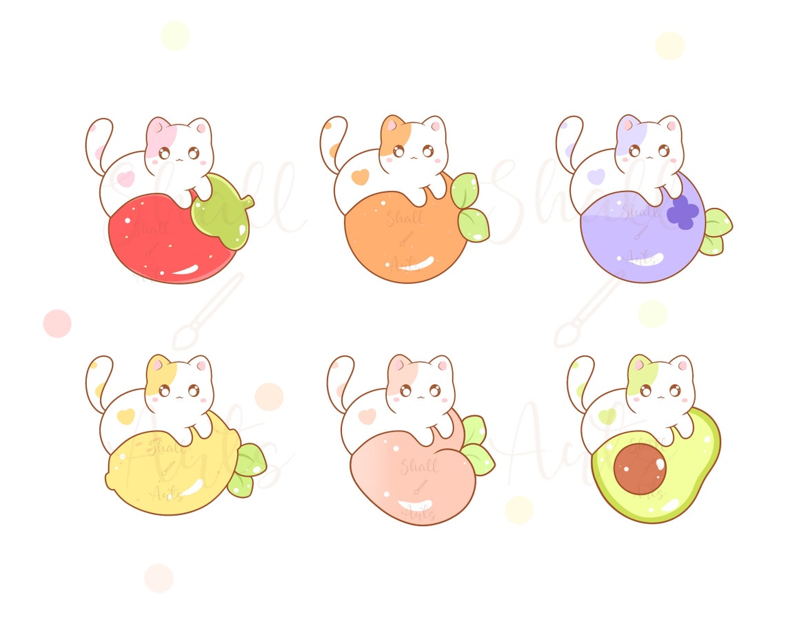 Kawaii Fruit Cats Clipart Cats PNG Cute Cats Clipart - Etsy