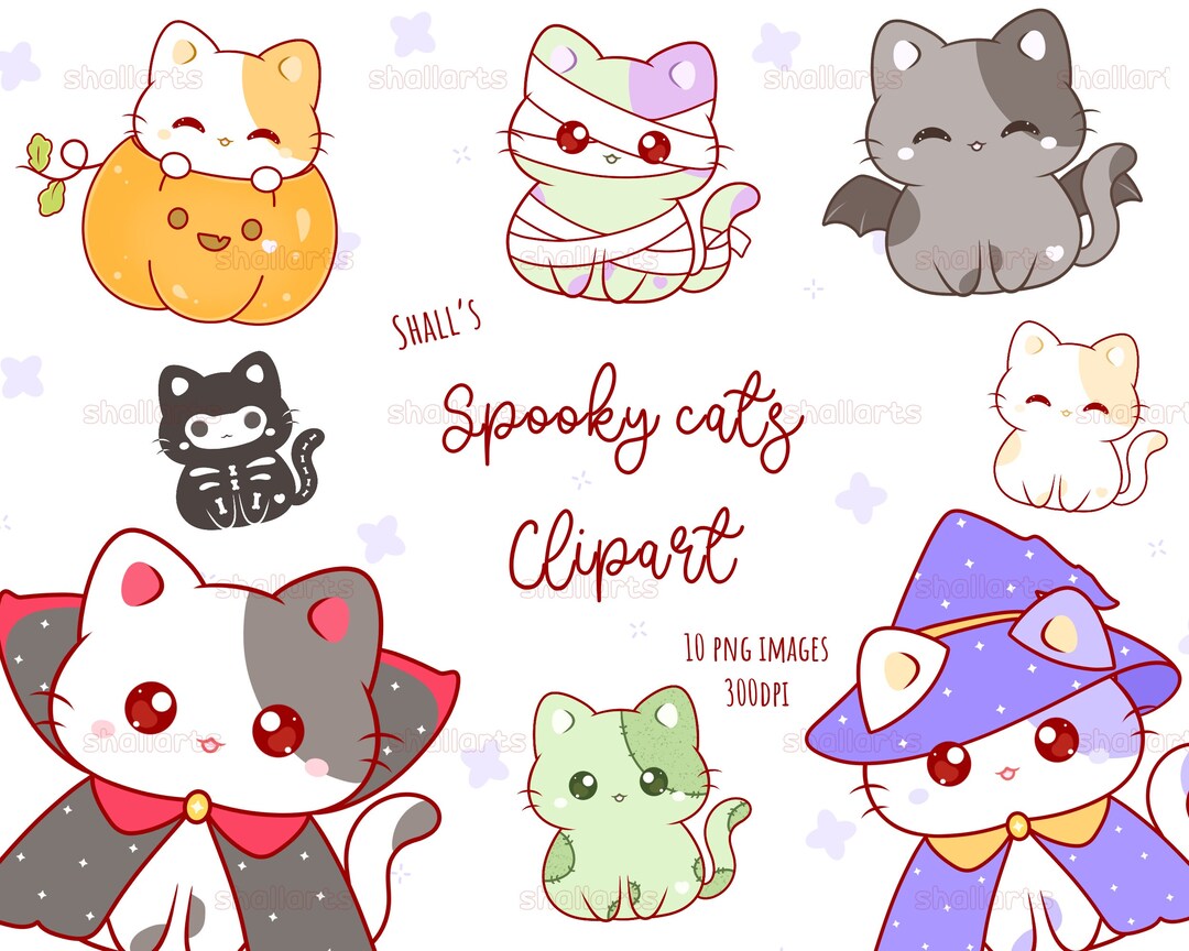 Cute Halloween Spooky Cats Clipart, Cats PNG, Cute Halloween Clipart ...