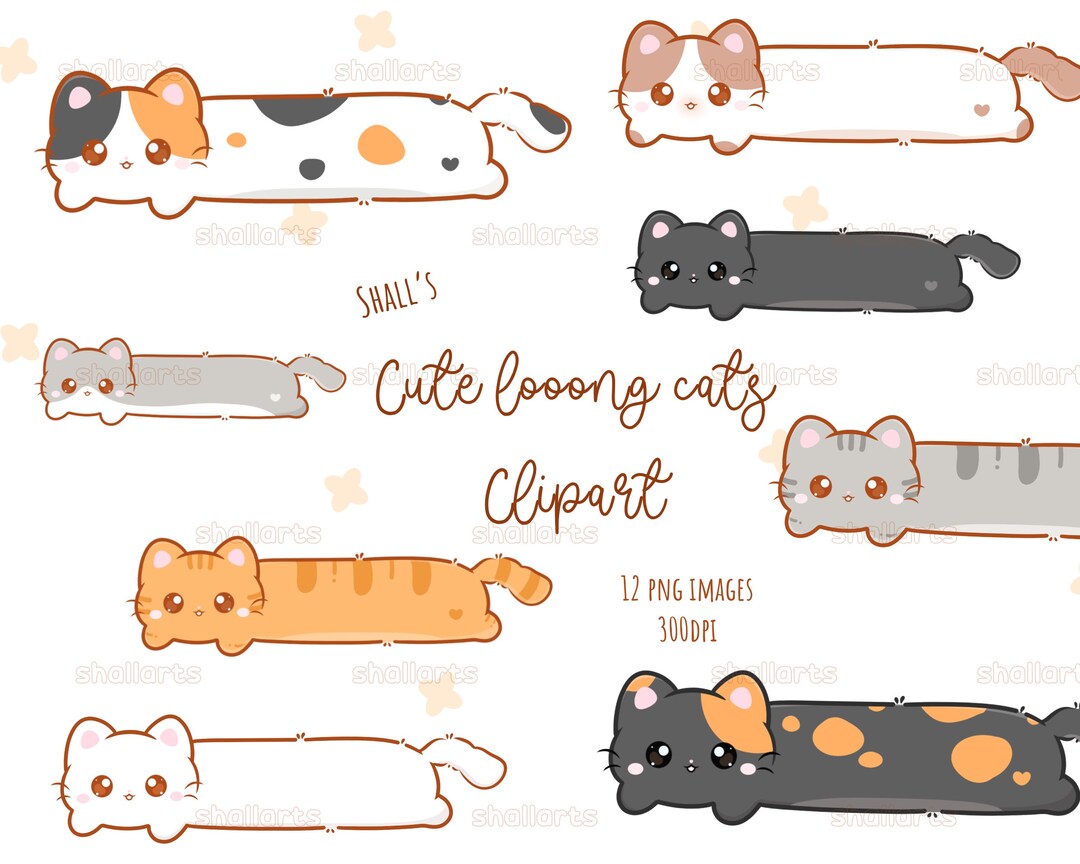 Cute Long Cats Clipart, Cats PNG, Black Cat Clipart, Digital Stickers ...