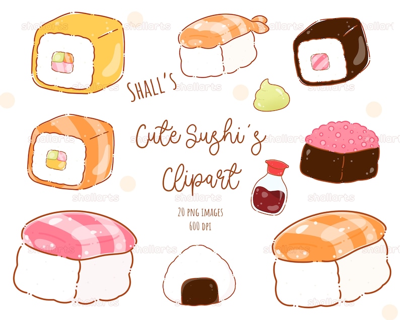 Cute Sushi Clipart, Sushi PNG, Onigiri Clipart, Digital Sticker, Kawaii ...