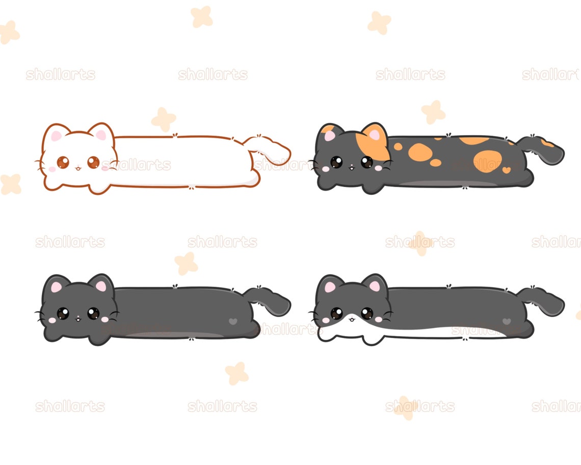 Cute Long Cats Clipart, Cats PNG, Black Cat Clipart, Digital Stickers ...