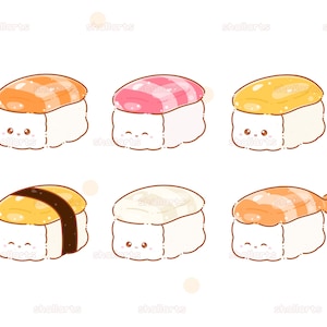 Cute Sushi With Faces Clipart, Sushi PNG, Onigiri Clipart, Digital ...