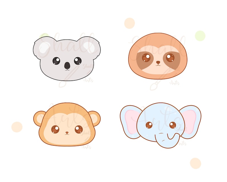 Cute Wild Animal Faces Clipart Animal Headshot Clipart - Etsy