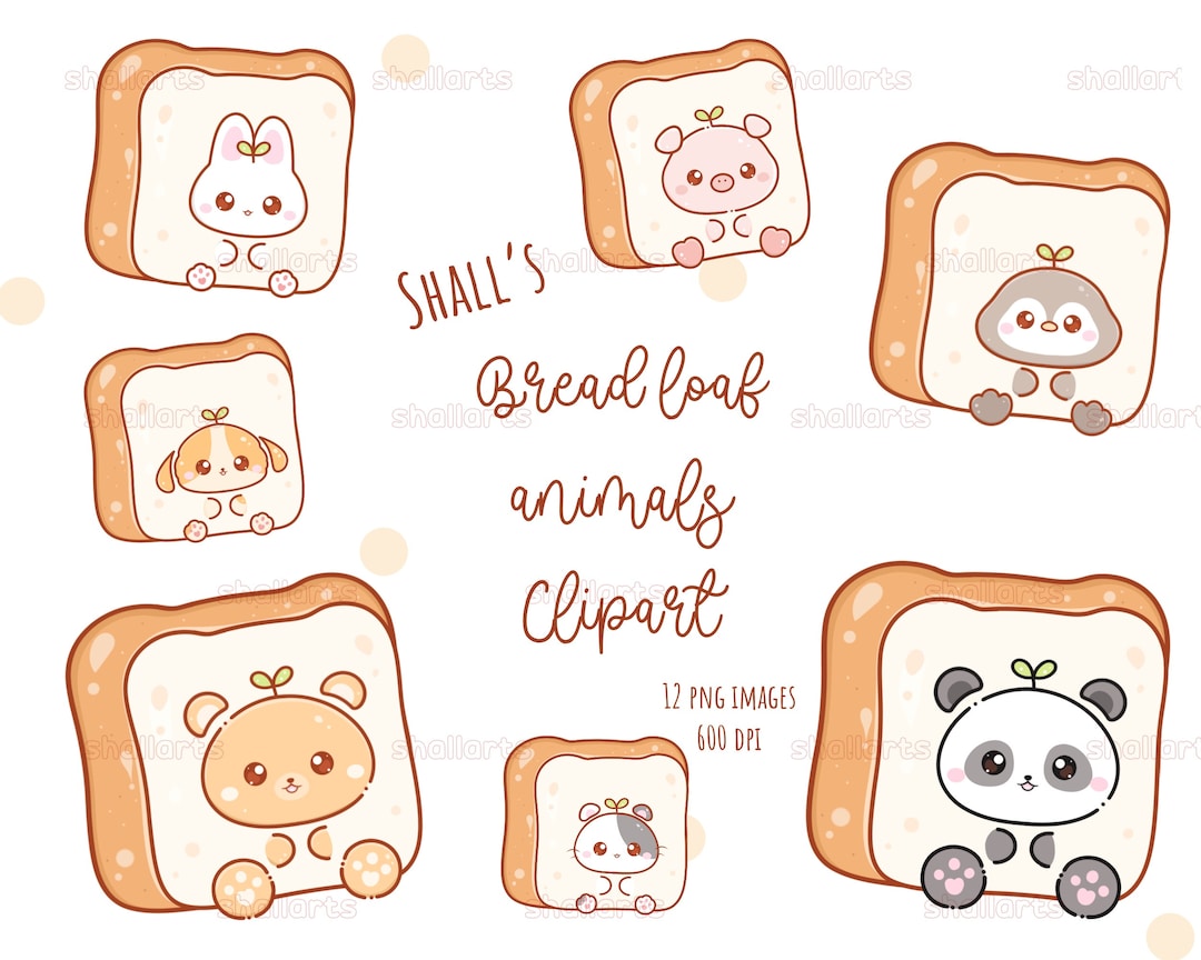 Bread Loaf Animals Clipart, Cute Animals PNG, Cute Cats Clipart, Kawaii ...