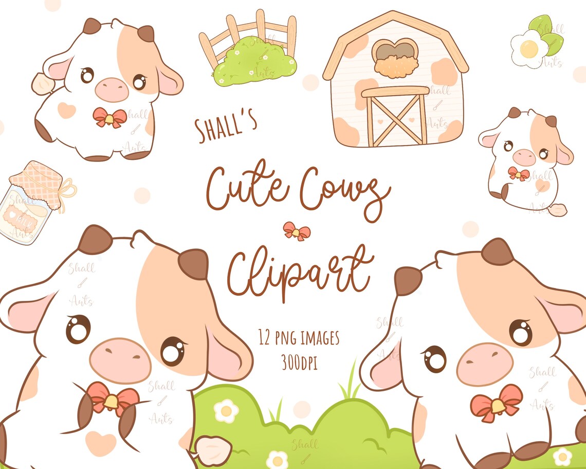 Kawaii Cows Clipart | Cows PNG | Cute Cows Clipart | Farm Animals ...