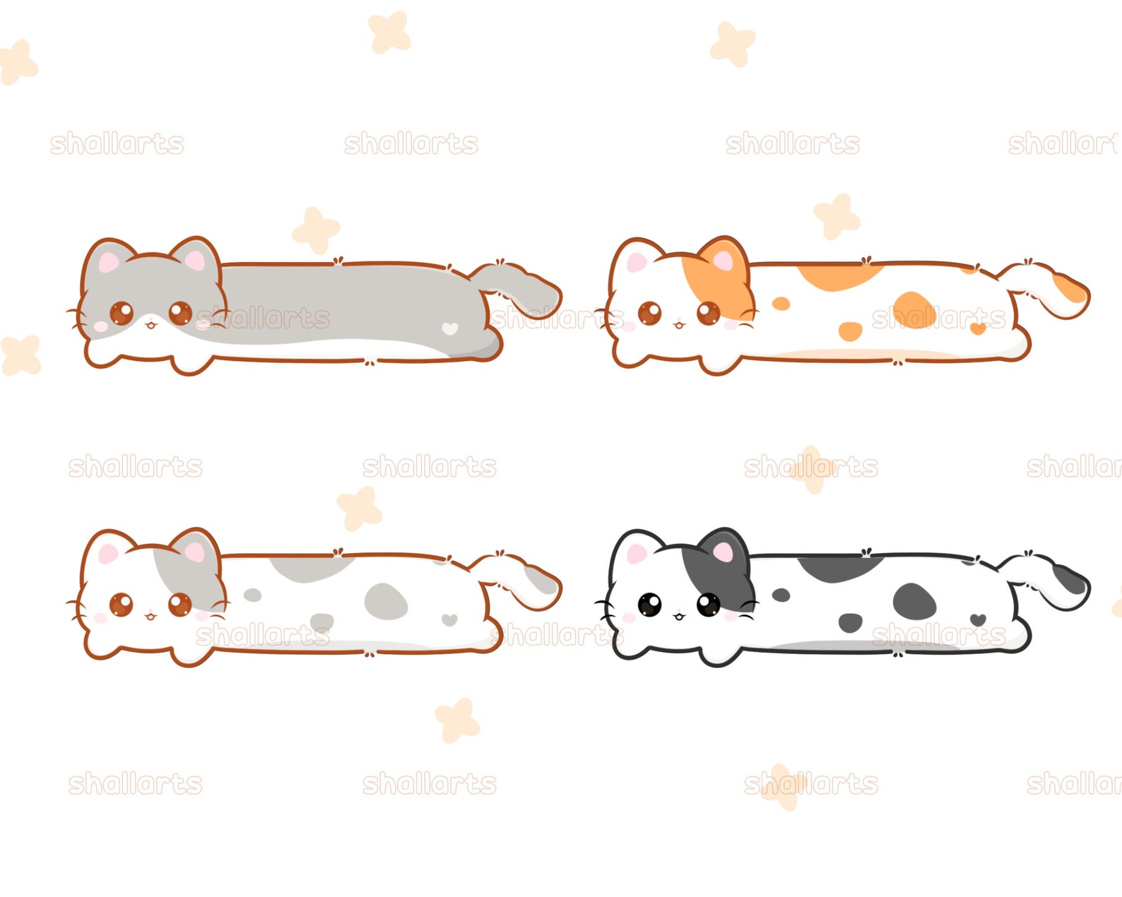 Cute Long Cats Clipart, Cats PNG, Black Cat Clipart, Digital Stickers ...
