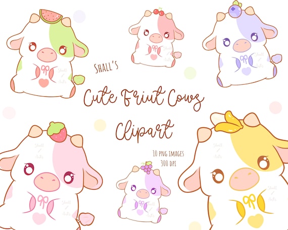 Kawaii Fruit Cows Clipart Cows PNG Cute Cows Clipart - Etsy Australia