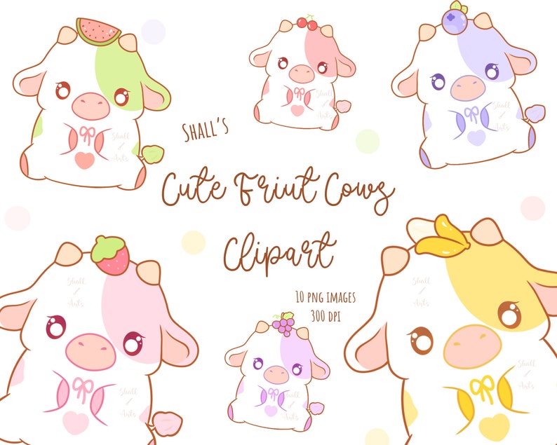 Kawaii Fruit Cows Clipart Cows PNG Cute Cows Clipart - Etsy Hong Kong