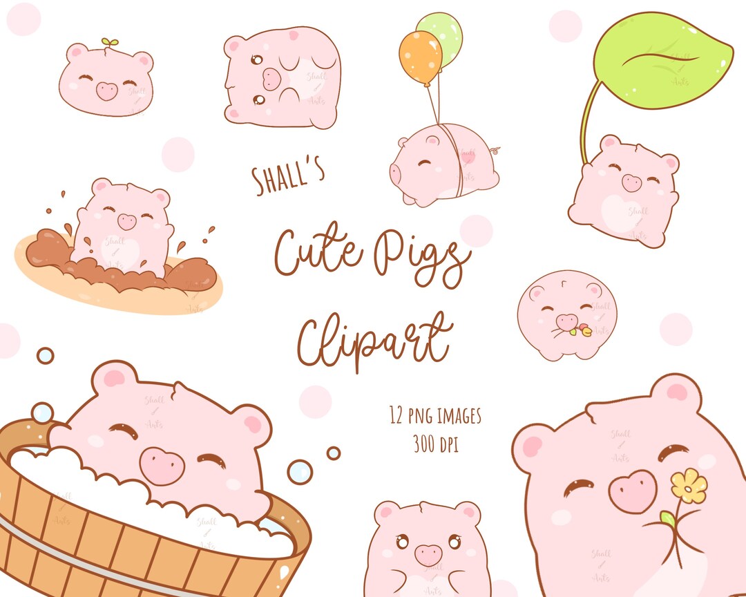 Cute Chonky Pigs Clipart, Pig PNG, Kawaii Pigs Clipart, Farm Animals ...