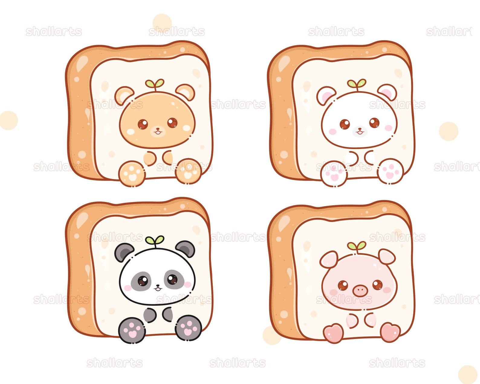 Bread Loaf Animals Clipart, Cute Animals PNG, Cute Cats Clipart, Kawaii ...