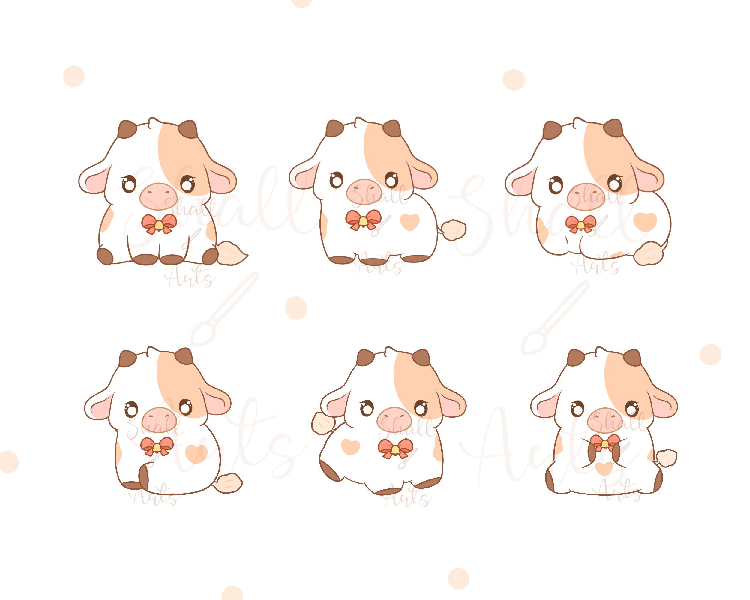 Kawaii Cows Clipart | Cows PNG | Cute Cows Clipart | Farm Animals ...
