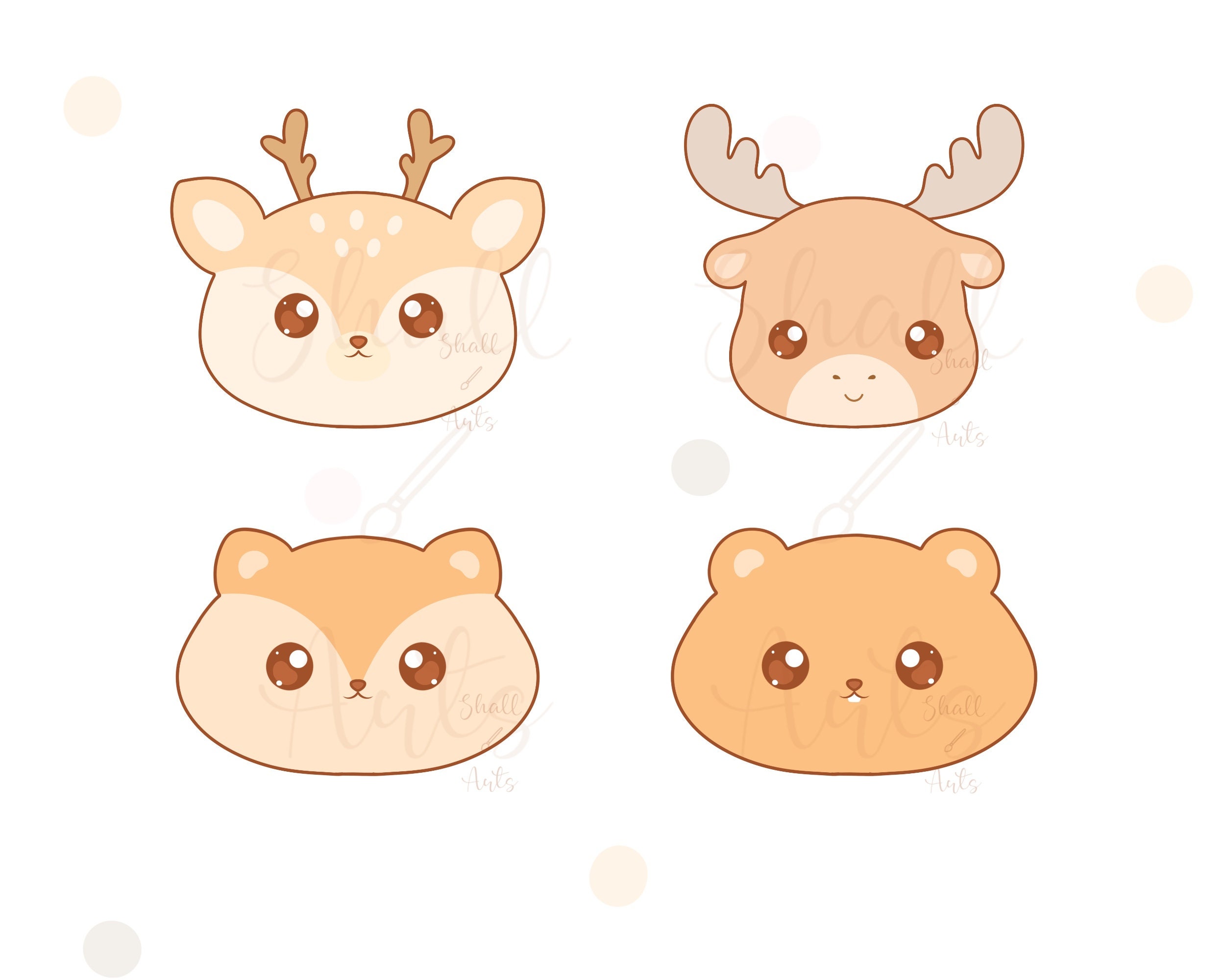 Cute Woodland Animal Faces Clipart, Animal Headshot Clipart, Fall ...
